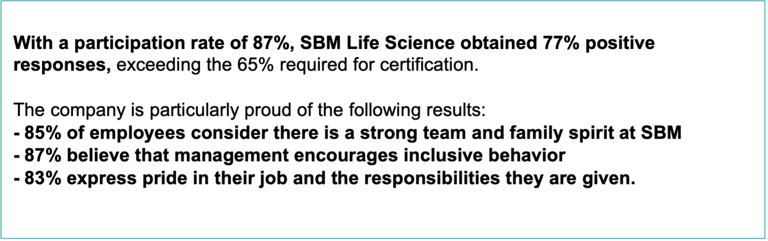 SBM LIFE SCIENCE OFFICIALLY CERTIFIED AS A Great Place To Work® - SBM